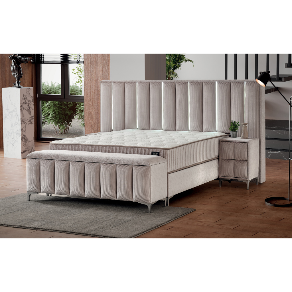 Boxspring ~MOONLIGHT~ 160x200 cm, cu lada de depozitare, saltea cu ...