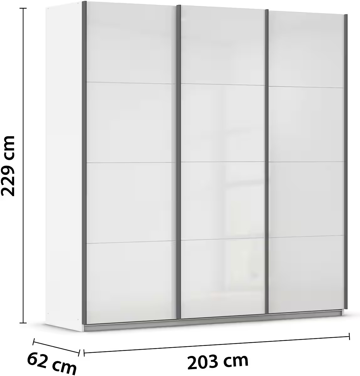 Dressing 203 cm lungime, 3 uși glisante, fronturi lucioase, culoare alb ...