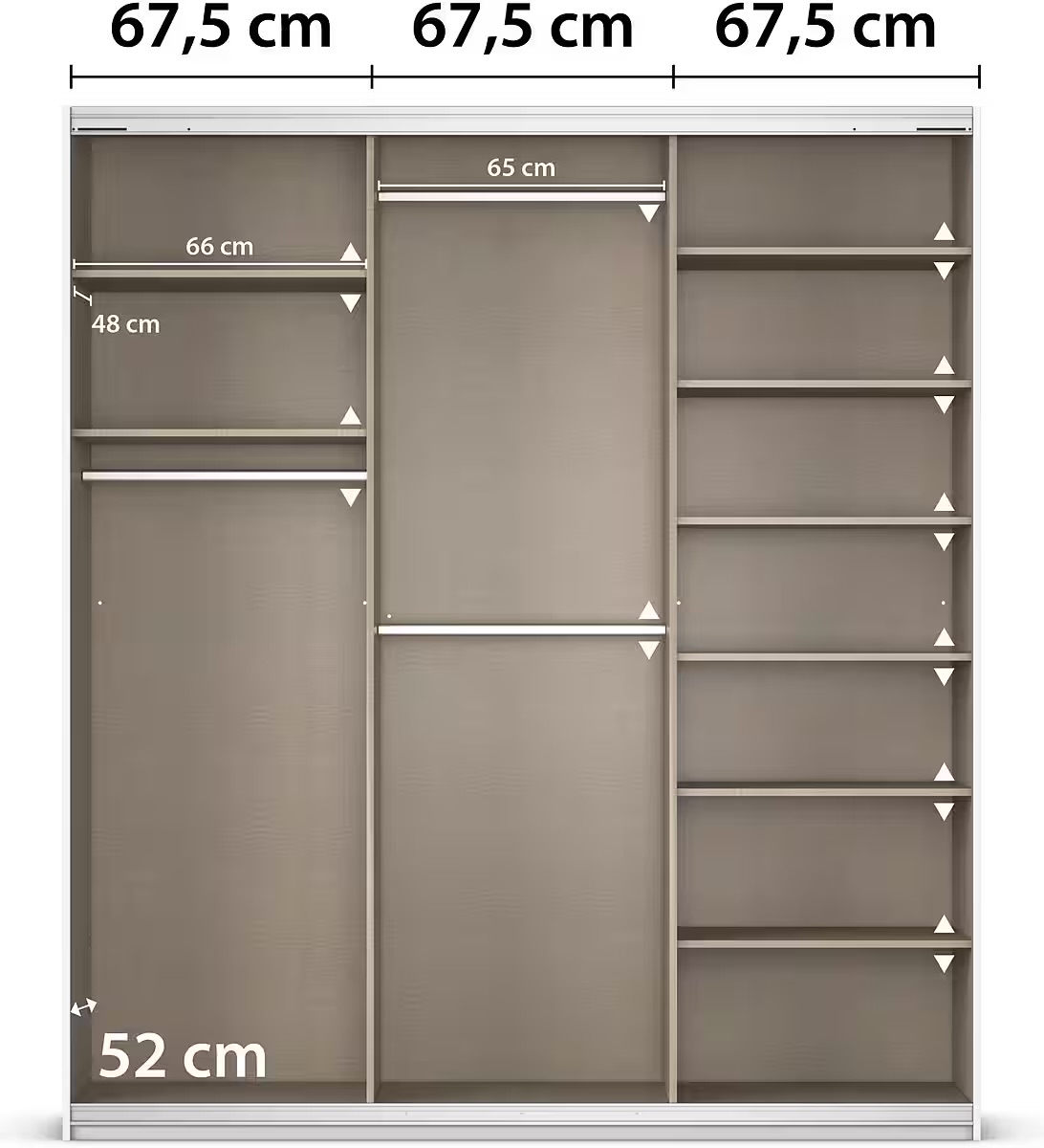 Dressing 203 cm lungime, 3 uși glisante, fronturi lucioase, culoare alb ...